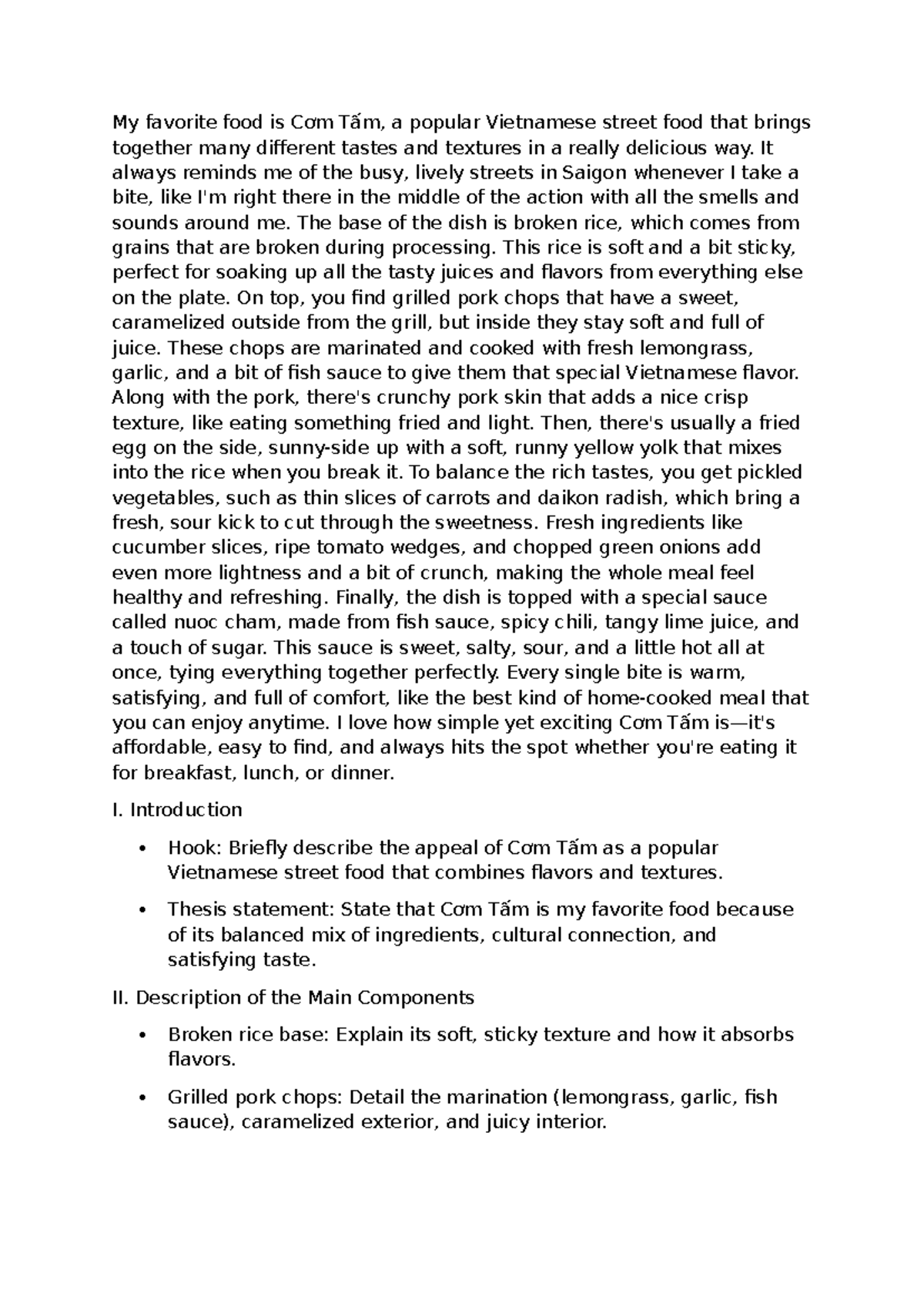 Descriptive Essay: My Favorite Food - Cơm Tấm - Studocu