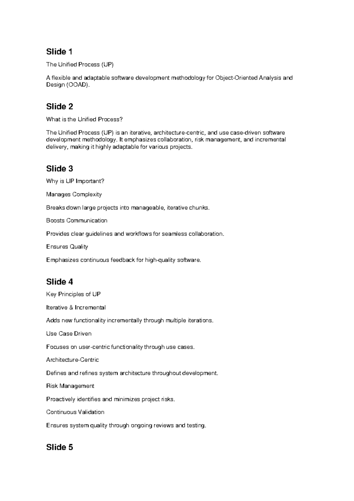 The Unified Process (UP) Overview - Hahsb Lecture Notes - Studocu