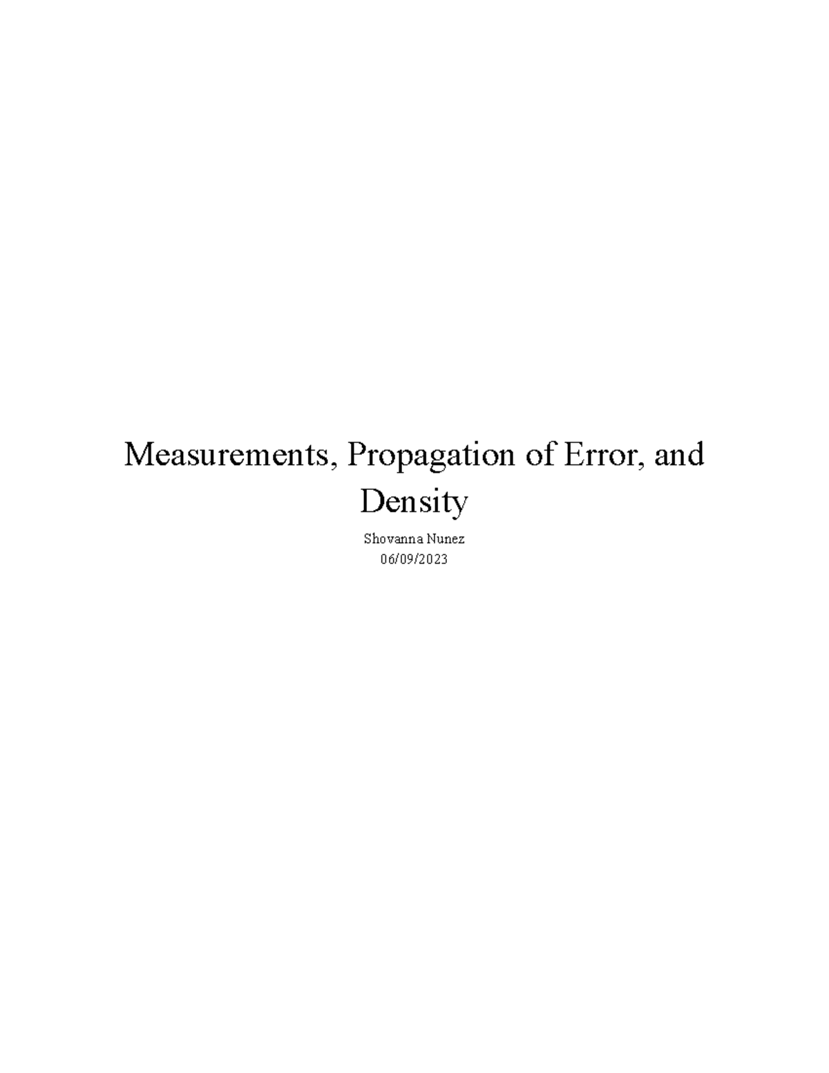 Lab Report 1: Measuring Density and Error Analysis in Unknown Metal ...