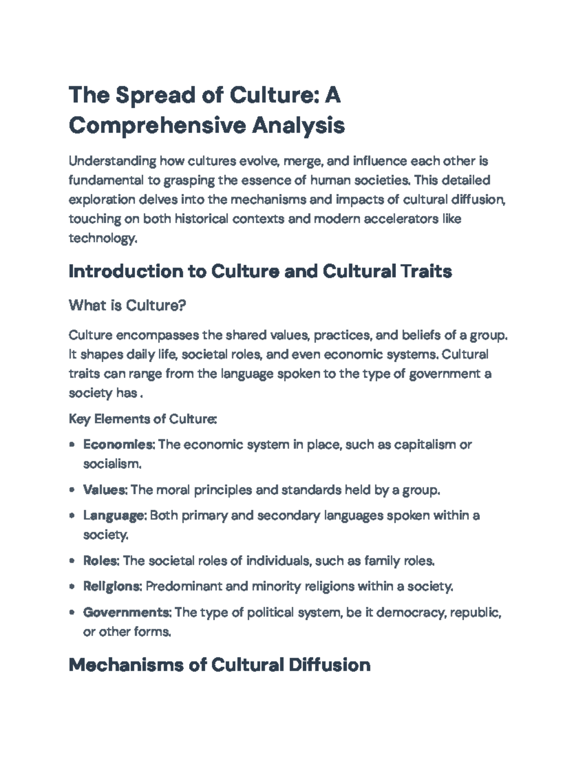 Cultural Diffusion: Mechanisms, Effects, and Historical Insights - Studocu