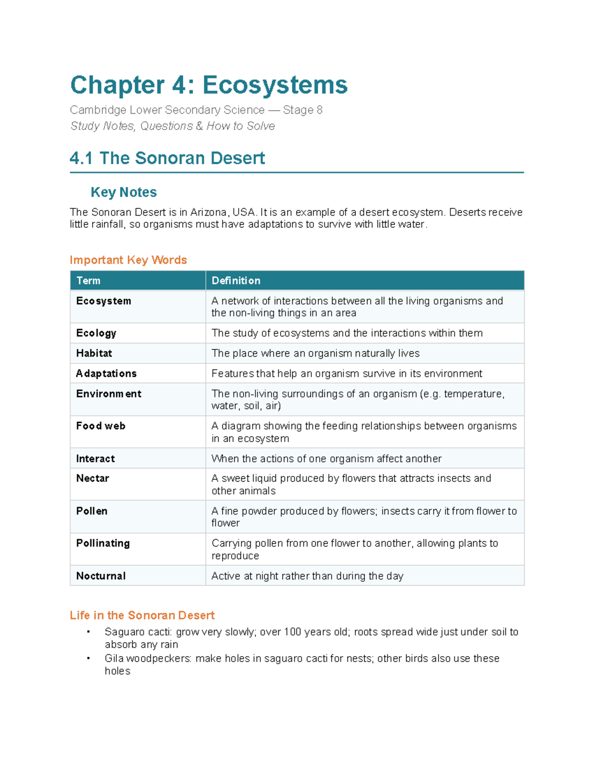 Chapter 4: Ecosystems Study Notes for Cambridge Lower Secondary Science ...