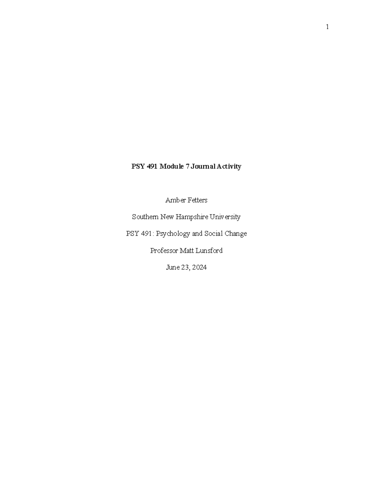 PSY 491 Module 7 Leadership Values Journal Activity Insights - Studocu