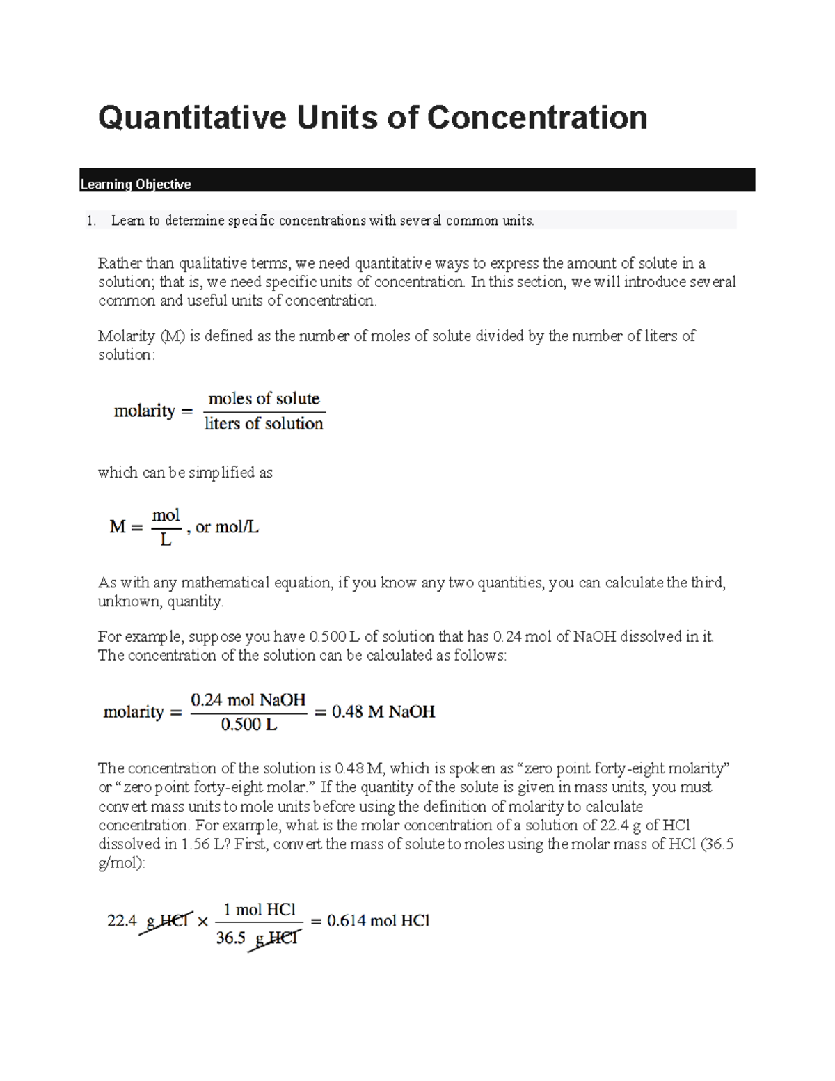 Quantitative Units of Concentration: Molarity & More (CHEM101) - Studocu