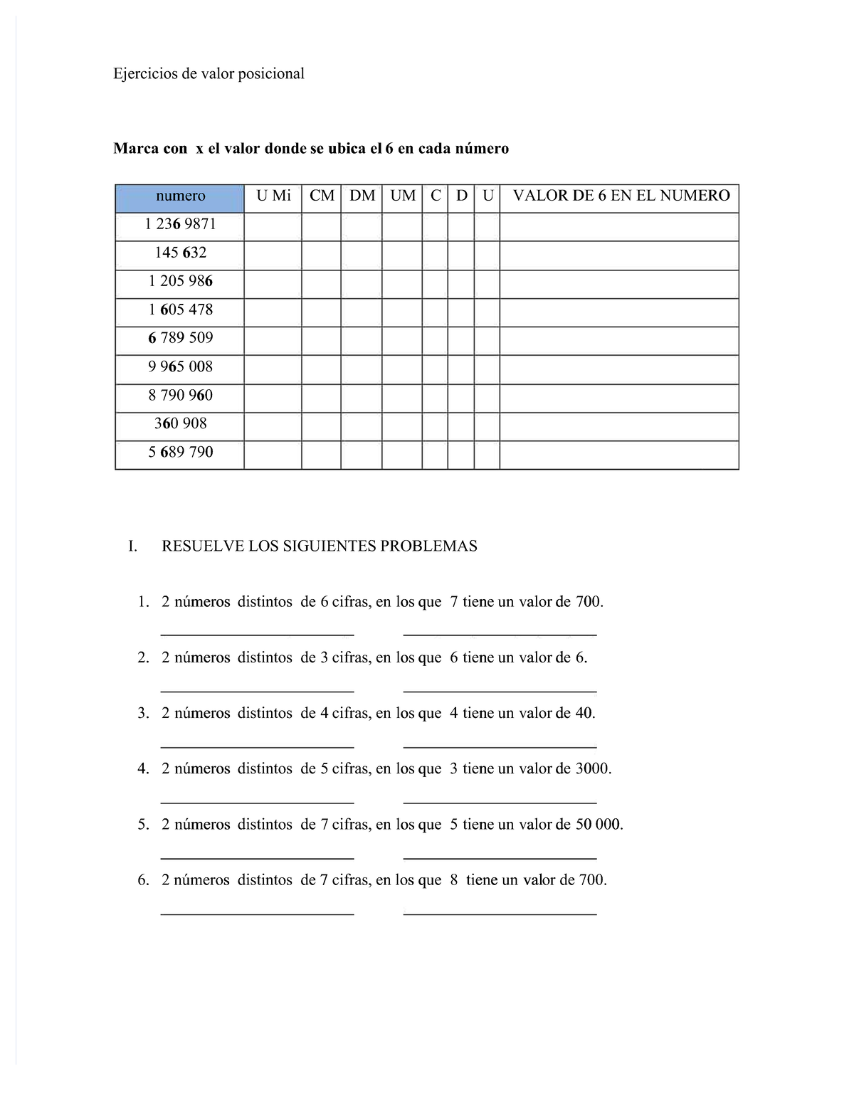 Ejercicios de Valor Posicional - Tutorial y Práctica 6to Grado - Studocu