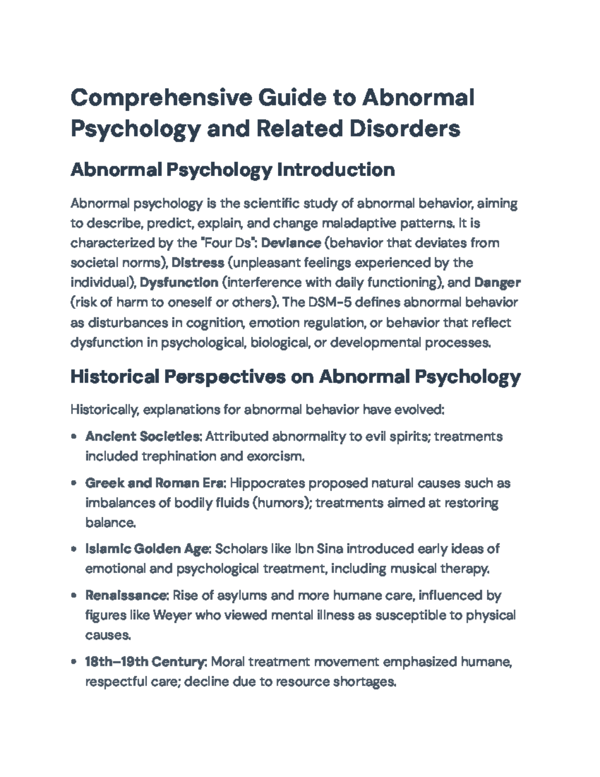 Comprehensive Overview of Abnormal Psychology (PSYC101) - Studocu