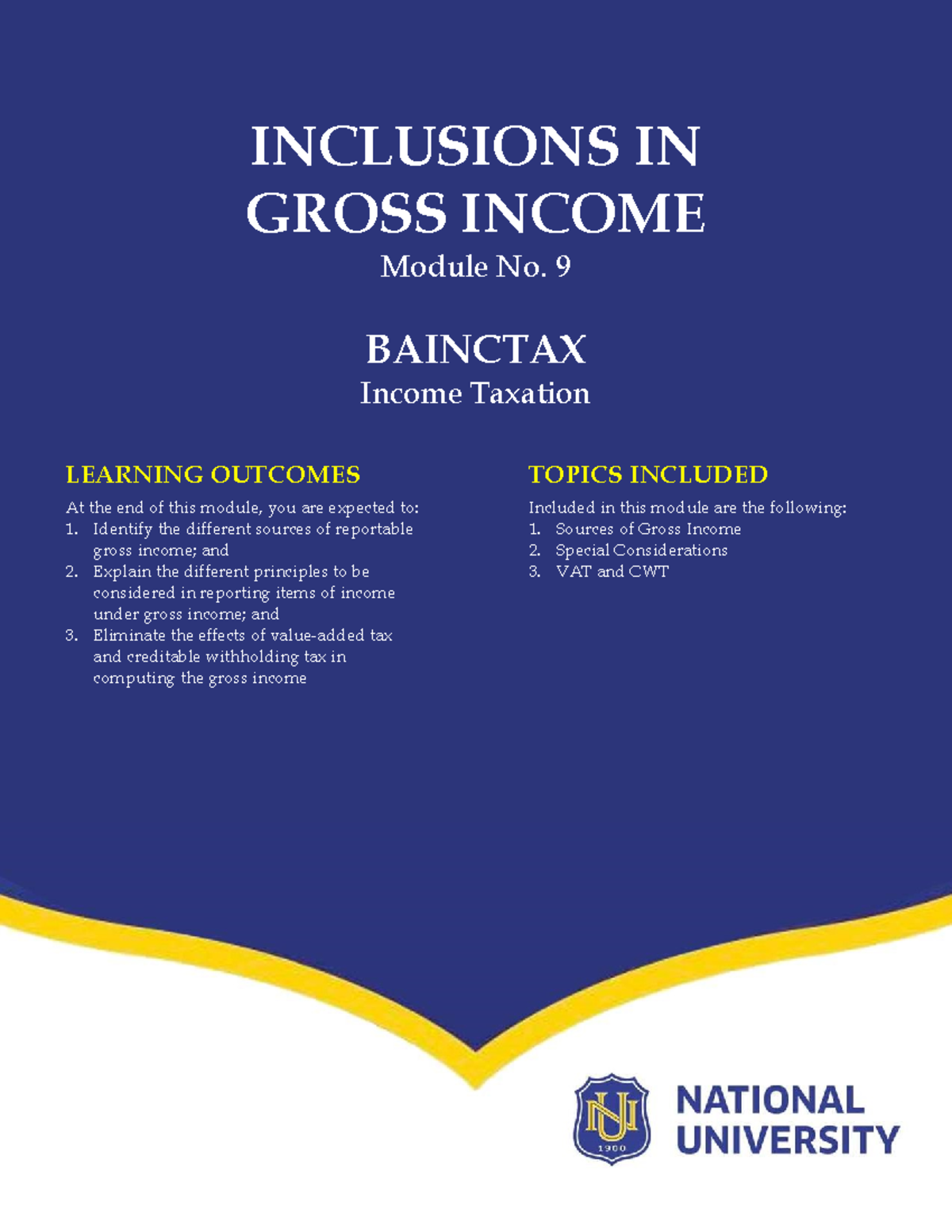 Module 9 - Inclusions in Gross Income - INCLUSIONS IN GROSS INCOME ...