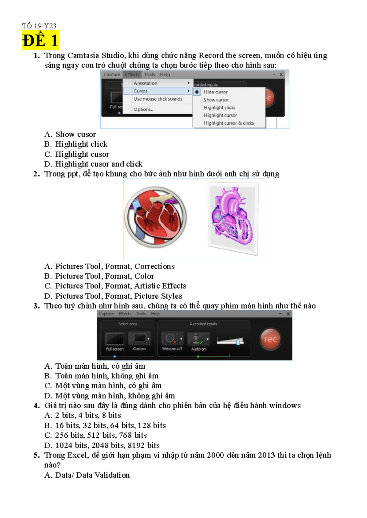 ĐỀ 1 TIN HỌC Y23 - Câu Hỏi và Đáp Án Tham Khảo - Studocu