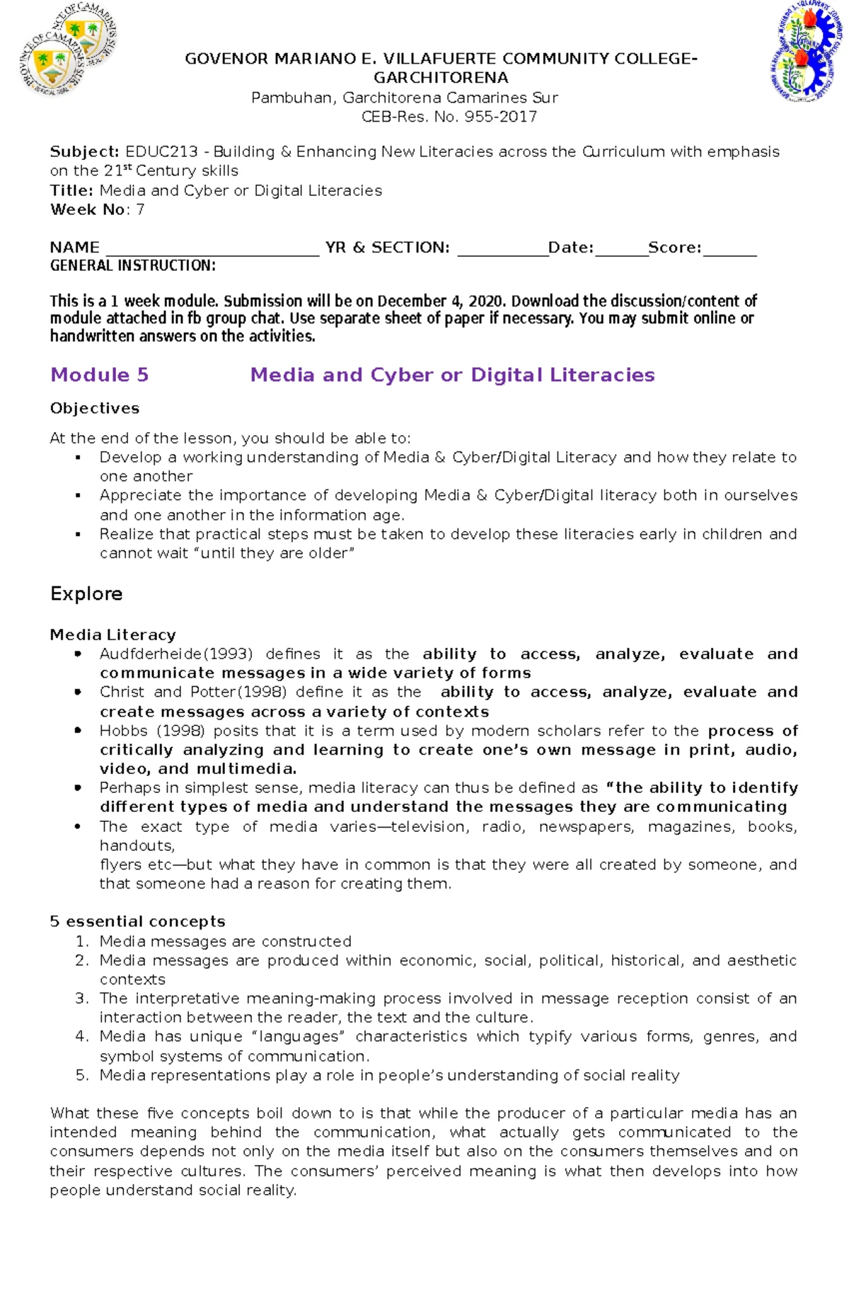 Module 7 activity - Lecture notes 1-3 - GOVENOR MARIANO E. VILLAFUERTE ...