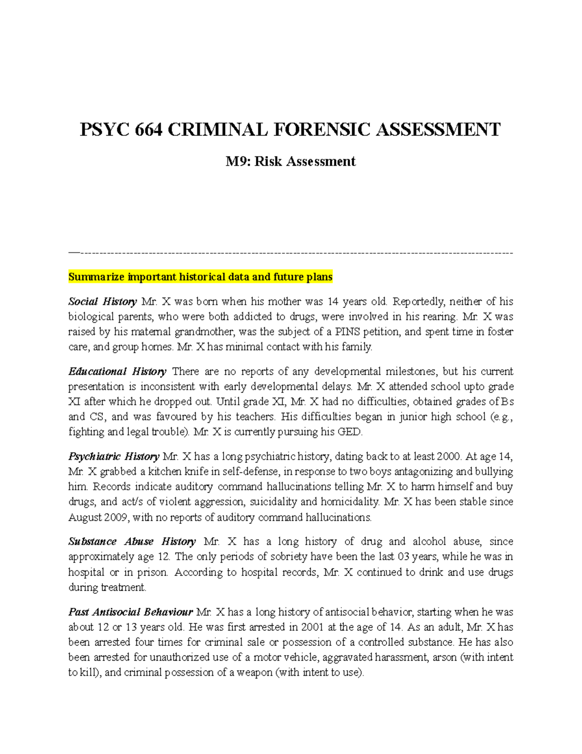 PSYC 664 Module 9 Risk Assessment - PSYC 664 CRIMINAL FORENSIC ...