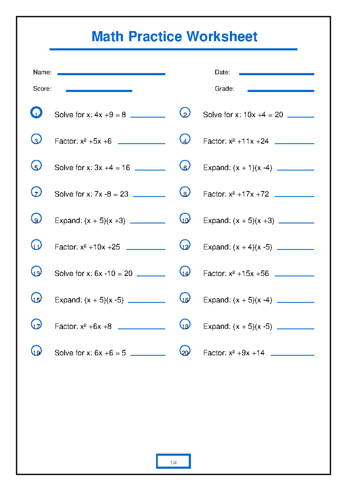 Math Practice Worksheet 8: Solving & Factoring Equations - Studocu