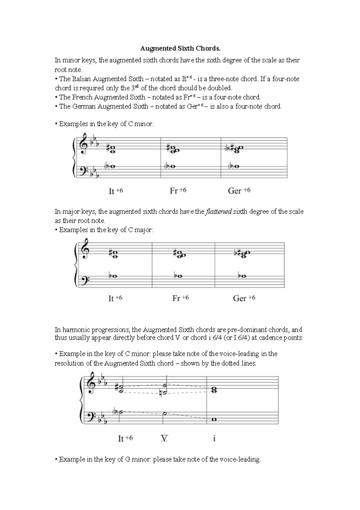 Augmented Sixth Chords in Minor and Major Keys: A Study Guide - Studocu