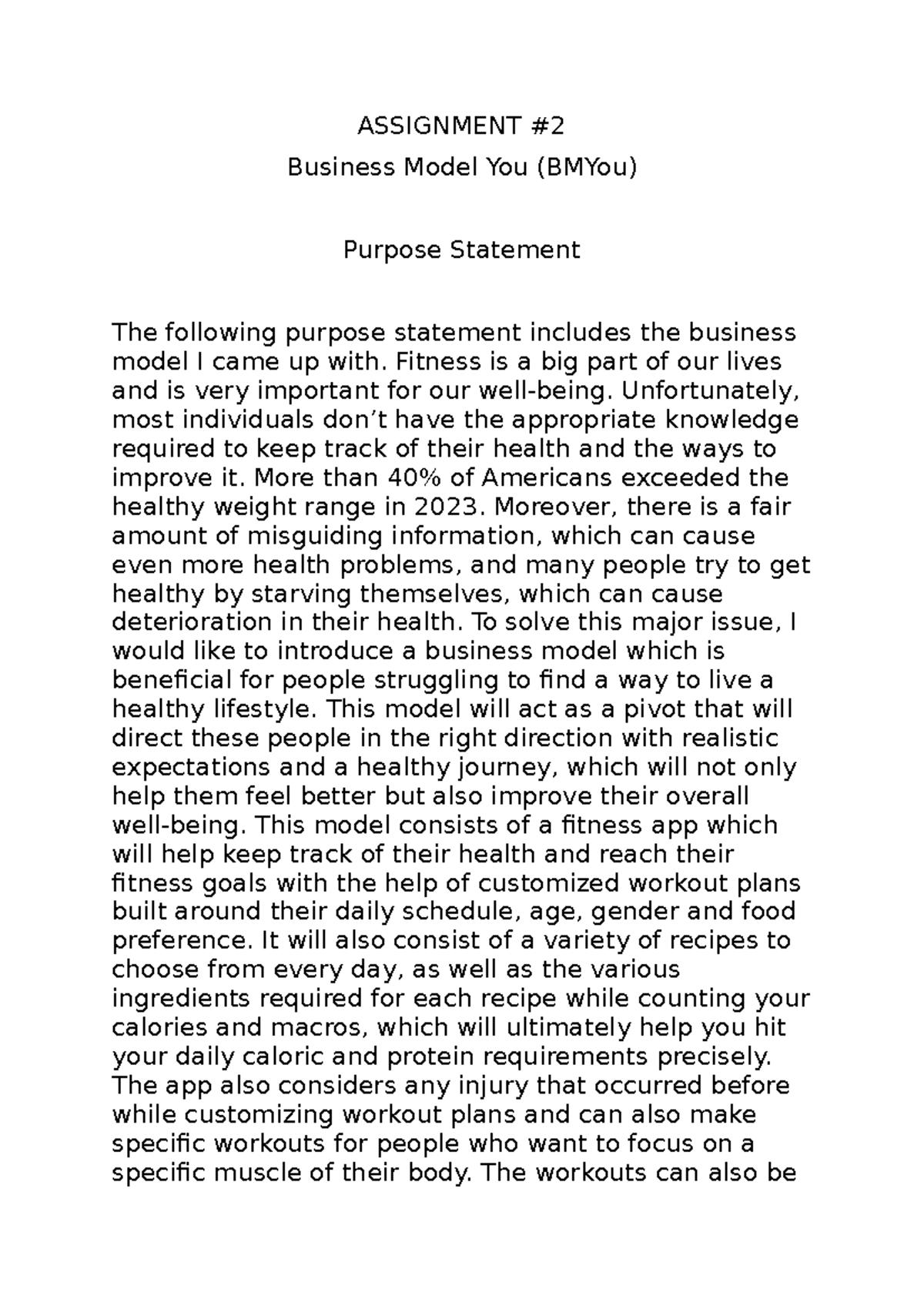 Assignment #2 BMYou - Essays on Fitness and Health Business Model - Studocu