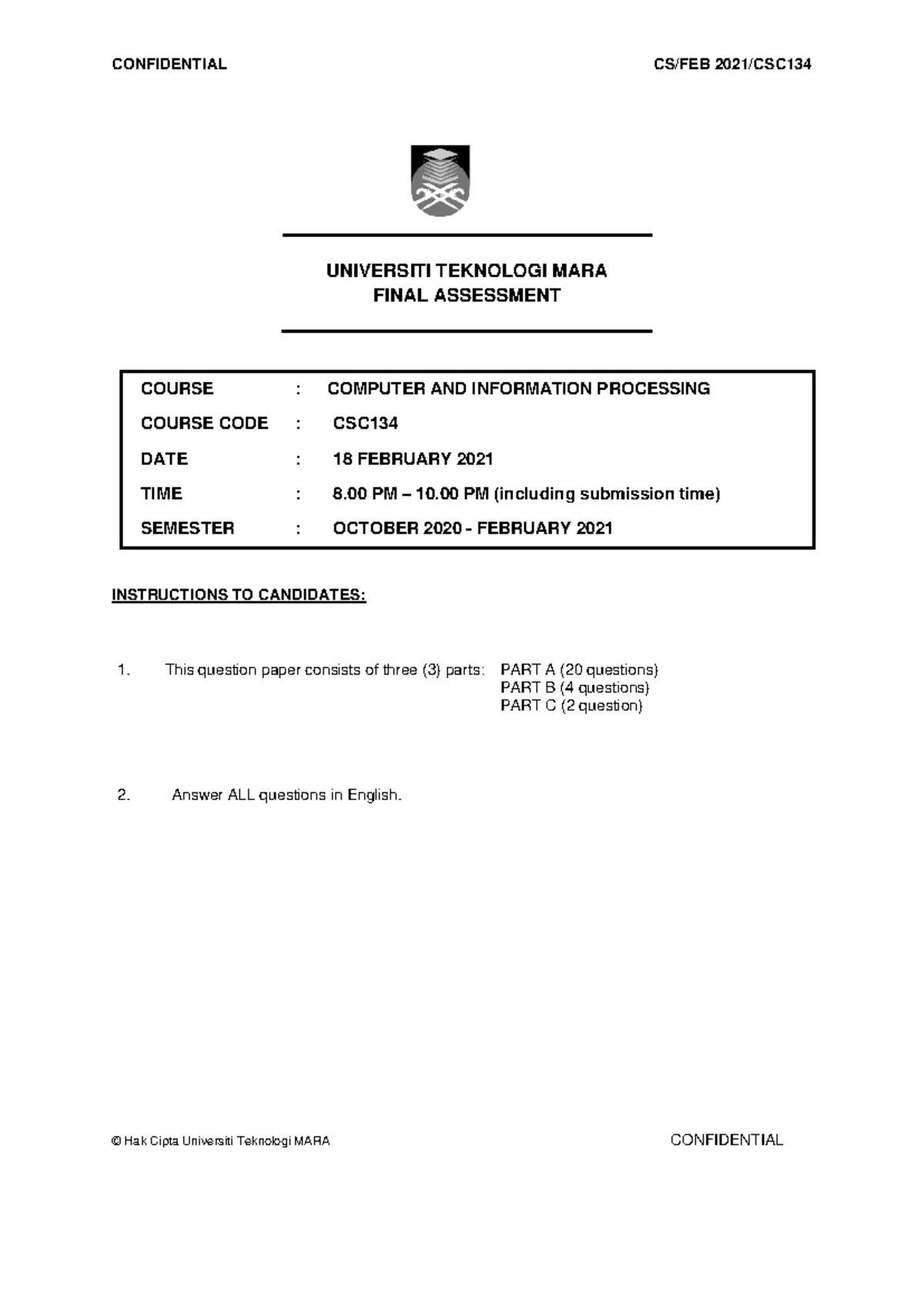 CSC134 Proposal - EXAMPLE OF INDIVIDUAL ASSIGMENT - CSC 134 FACULTY OF ...
