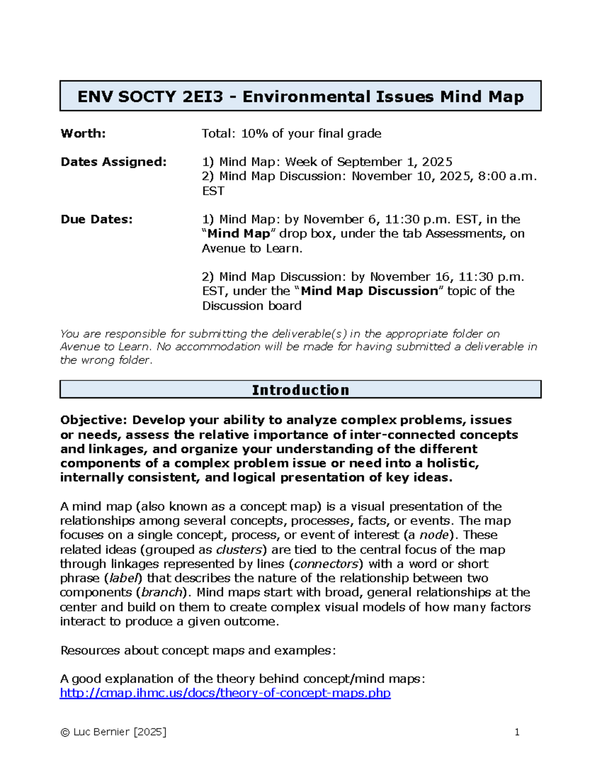 ES 2EI3 - Fall 2025 - Environmental Issues Mind Map Assignment - Studocu