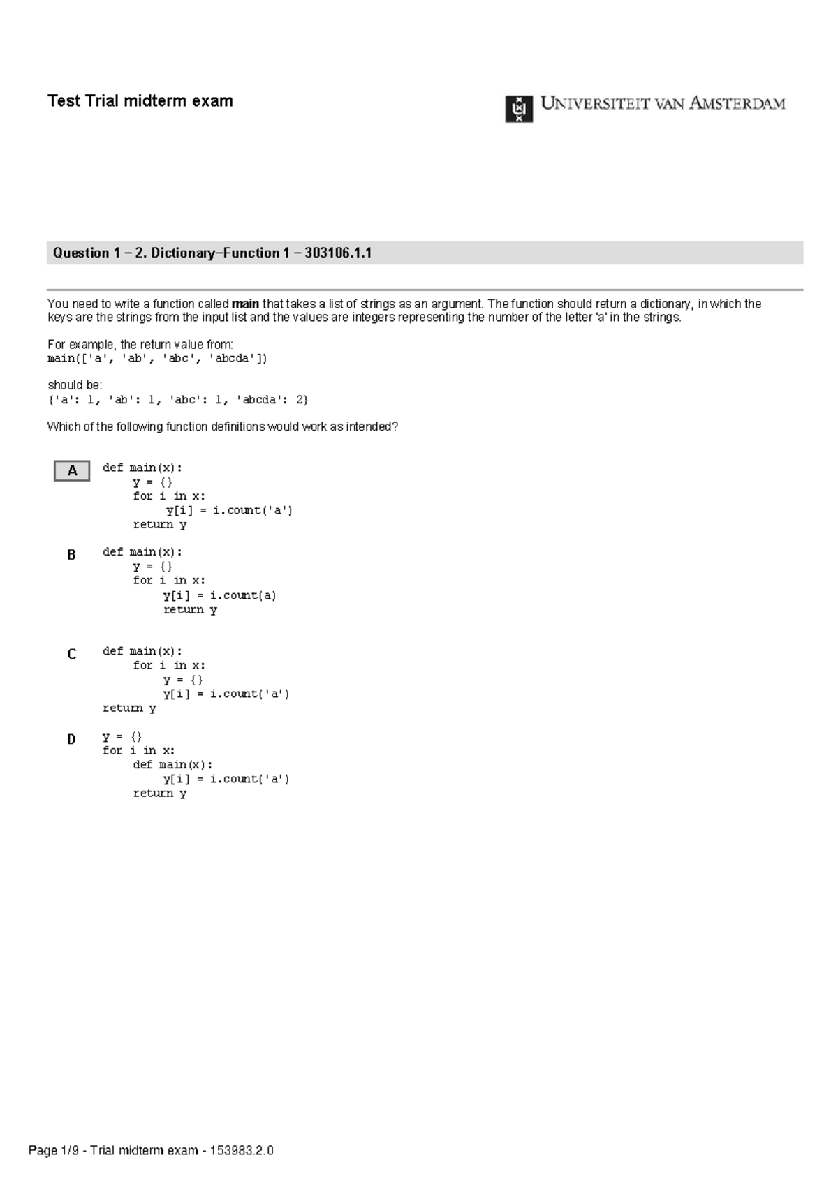 Trial Midterm Exam Solutions for Course 303106 & 303105 - Studeersnel