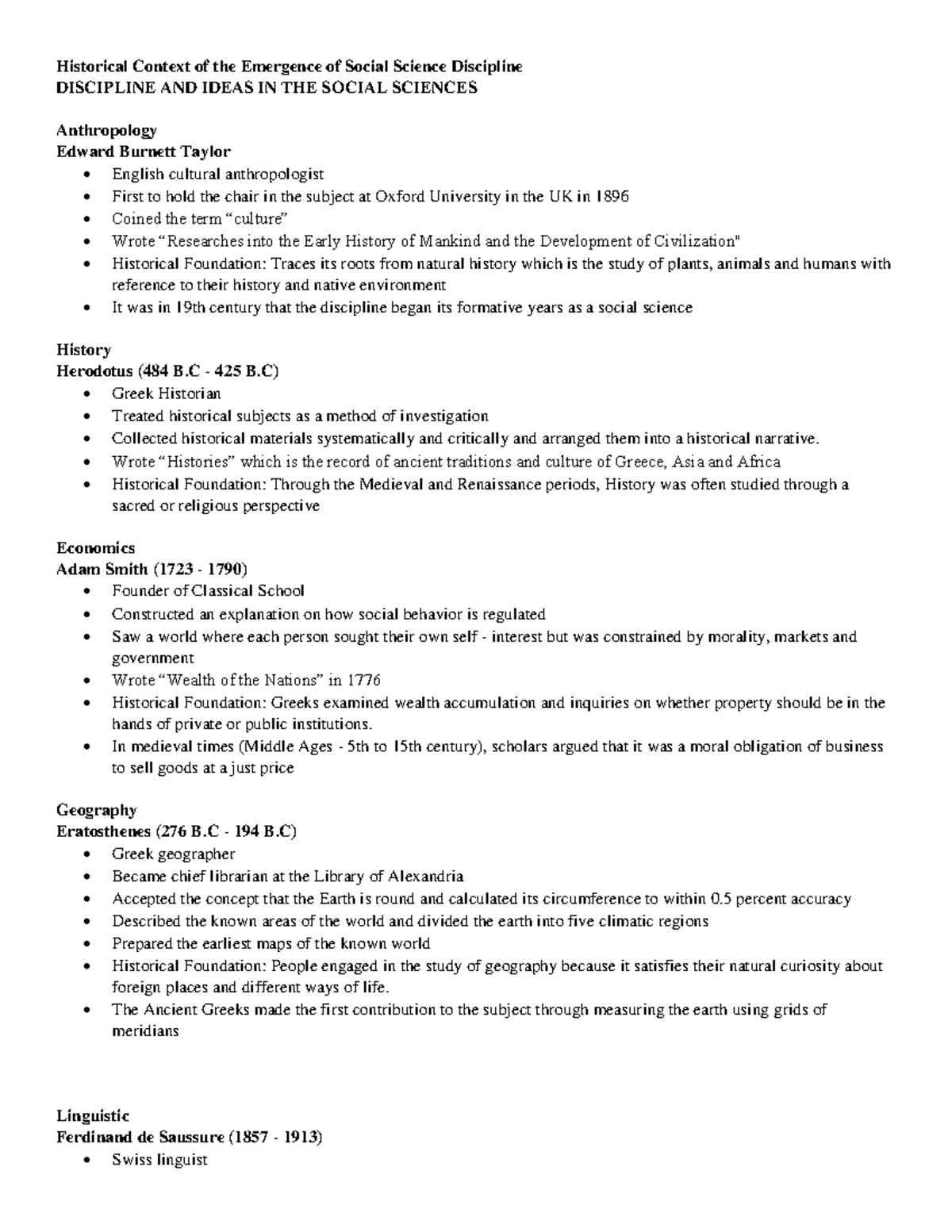 Lesson 3 - Historical Context of Social Science Disciplines Overview ...