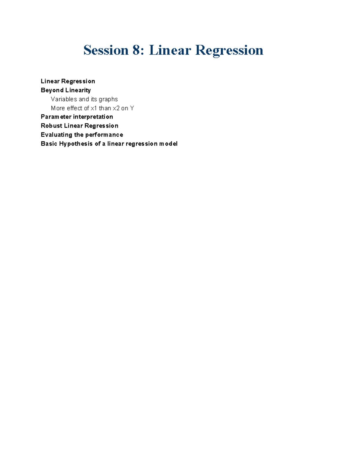 Session 8 Linear Regression - Session 8: Linear Regression Linear ...