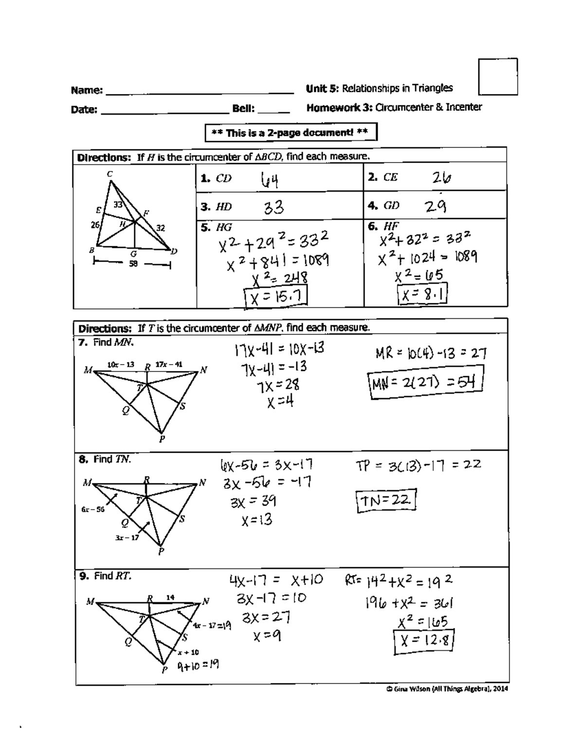 HW3: Circumcenter and Incenter Problem Set (Unit 5) - Studocu
