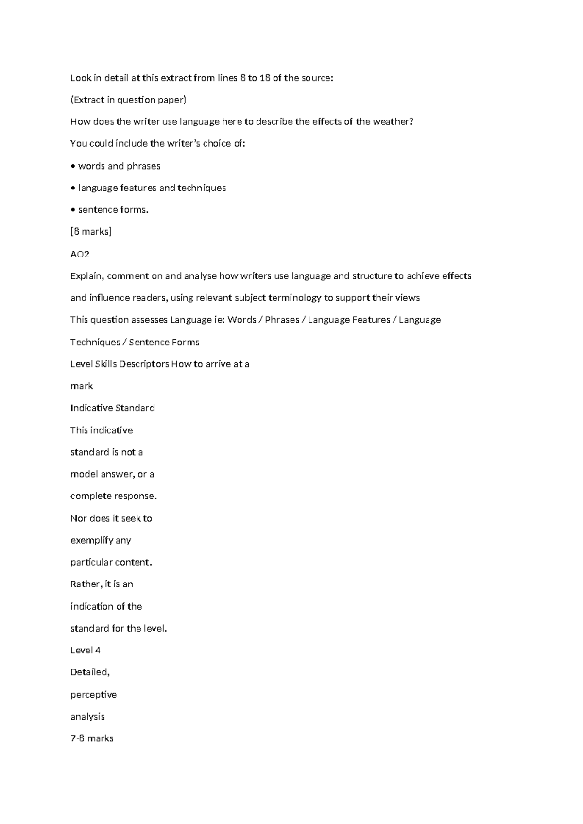GCSE English Language Paper 1: Language & Structure Analysis (Lines 8 ...