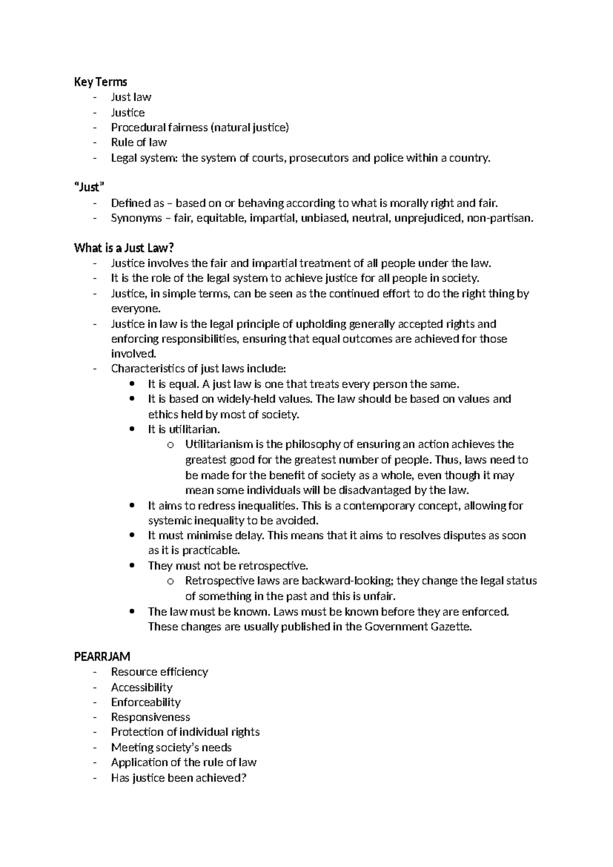 Notes on Just Laws and the Nature of Justice - Legal Studies 101 - Studocu
