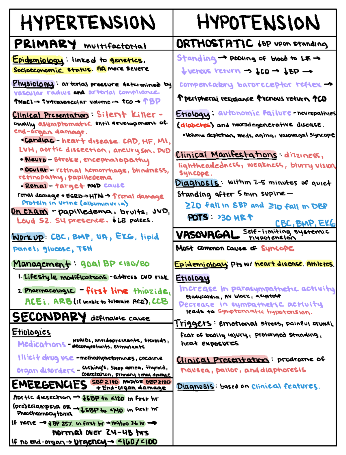 Hyper and Hypotension - In depth, detailed notes on the levels of blood ...
