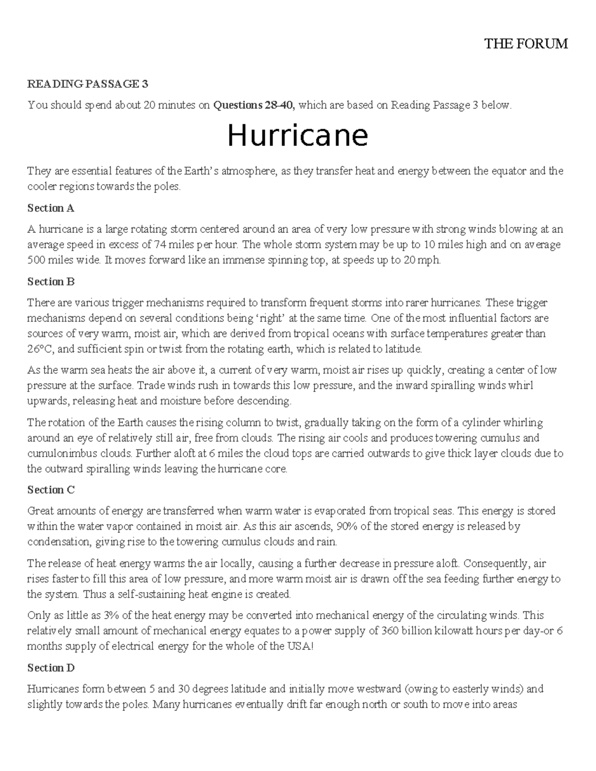 THE FORUM READING PASSAGE 3: Understanding Hurricanes - Studocu
