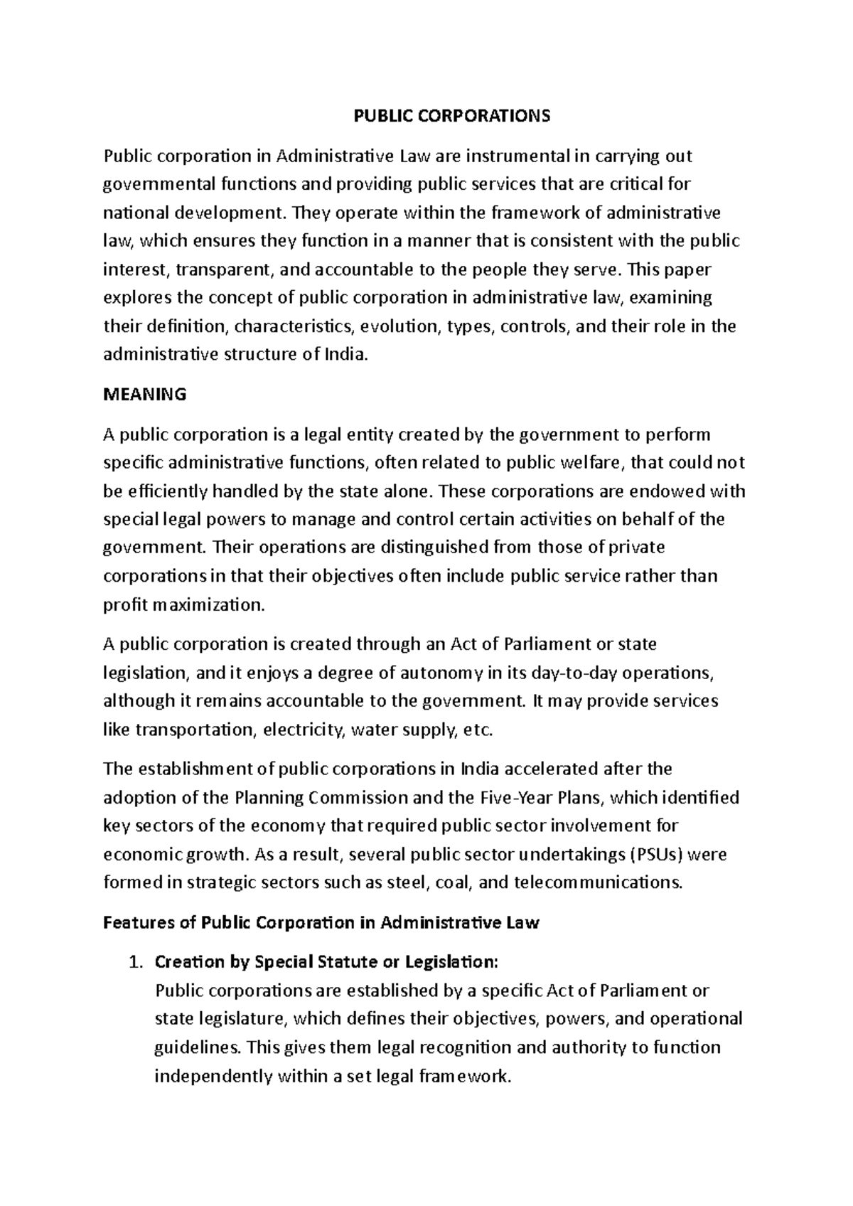 Public Corporations in Administrative Law: An Overview of Their Role ...