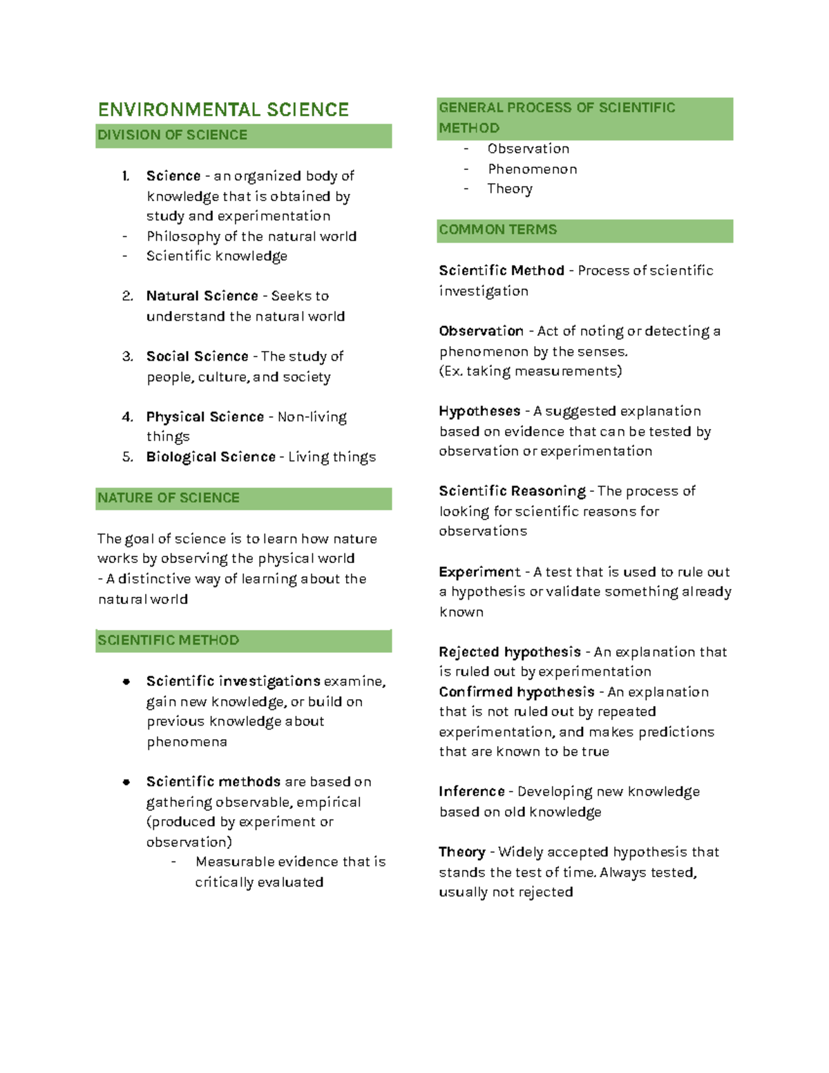 ENVI SCI - Summary of Environmental Science Concepts and Methods - Studocu