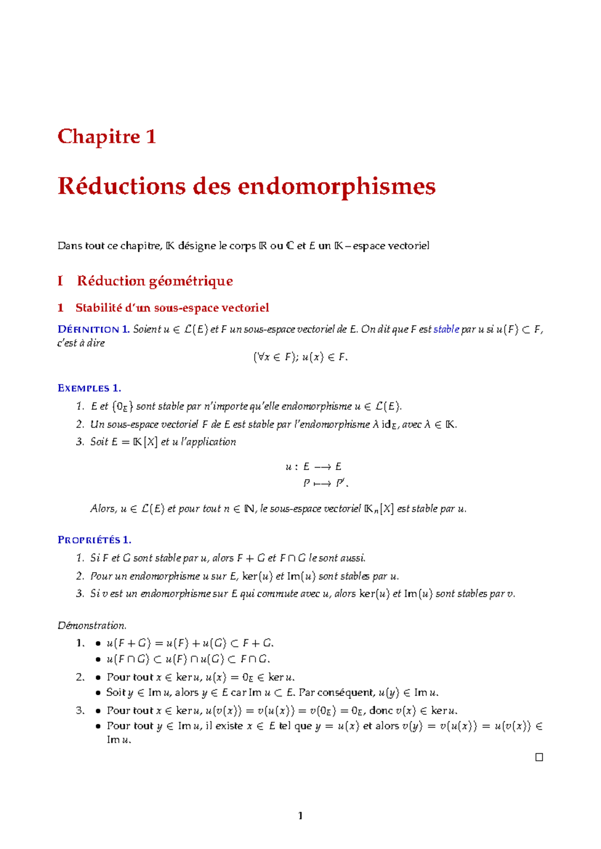 Chapitre 1 : Réductions des endomorphismes et Stabilité vectorielle ...
