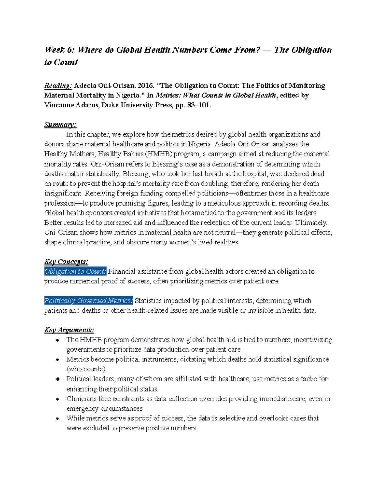 Week 6: Global Health Metrics & Maternal Mortality Analysis - Studocu