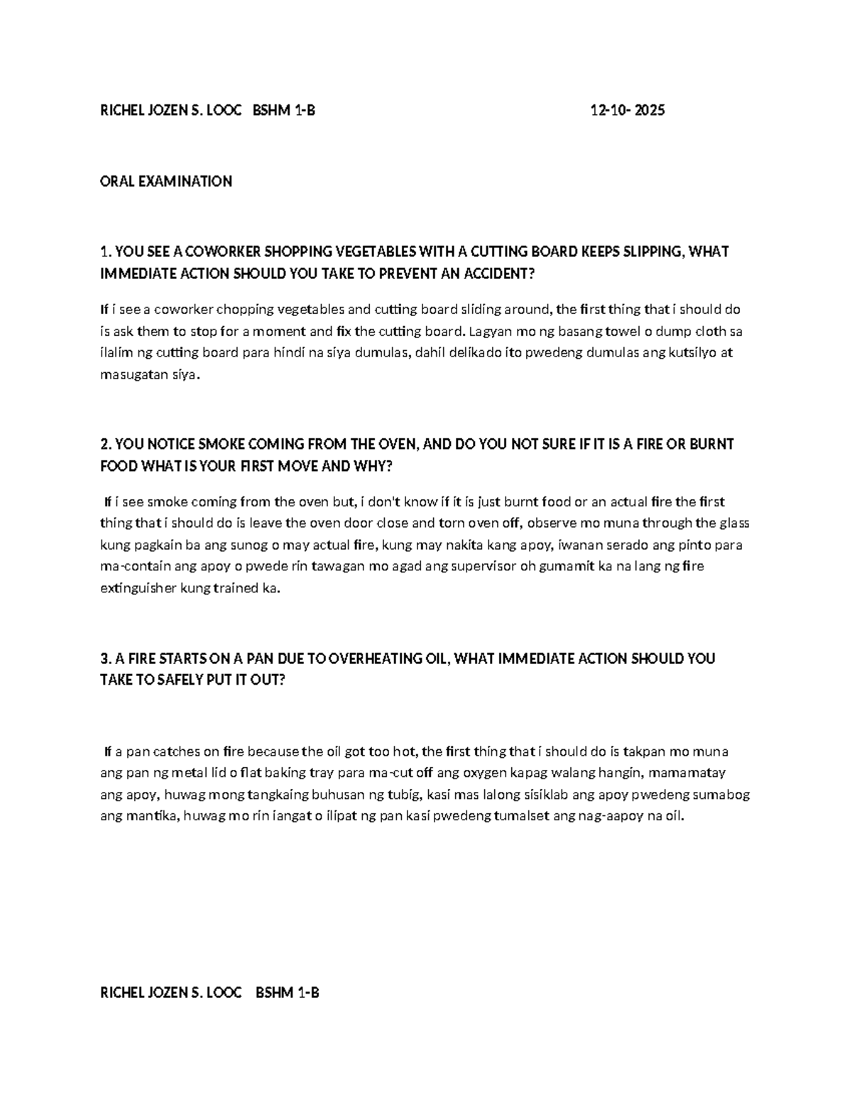 BSHM 2025 Oral Exam: Food Safety & Workplace Hygiene Insights - Studocu