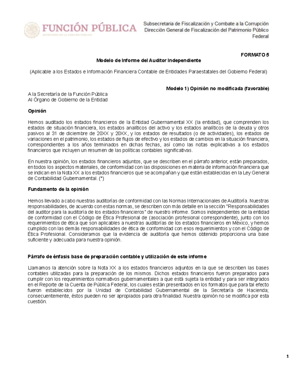 Modelo de informe de auditoria independiente - FORMATO 5 Modelo de Informe del Auditor ...