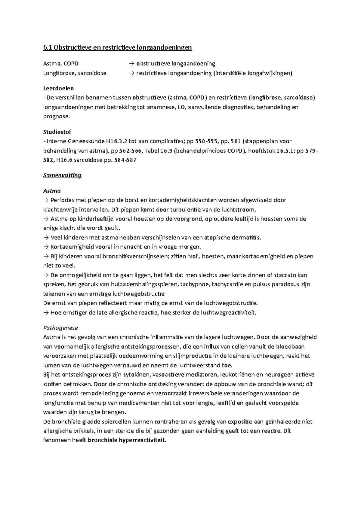 6.1 Obstructieve en Restrictieve Longaandoeningen: Astma & COPD ...