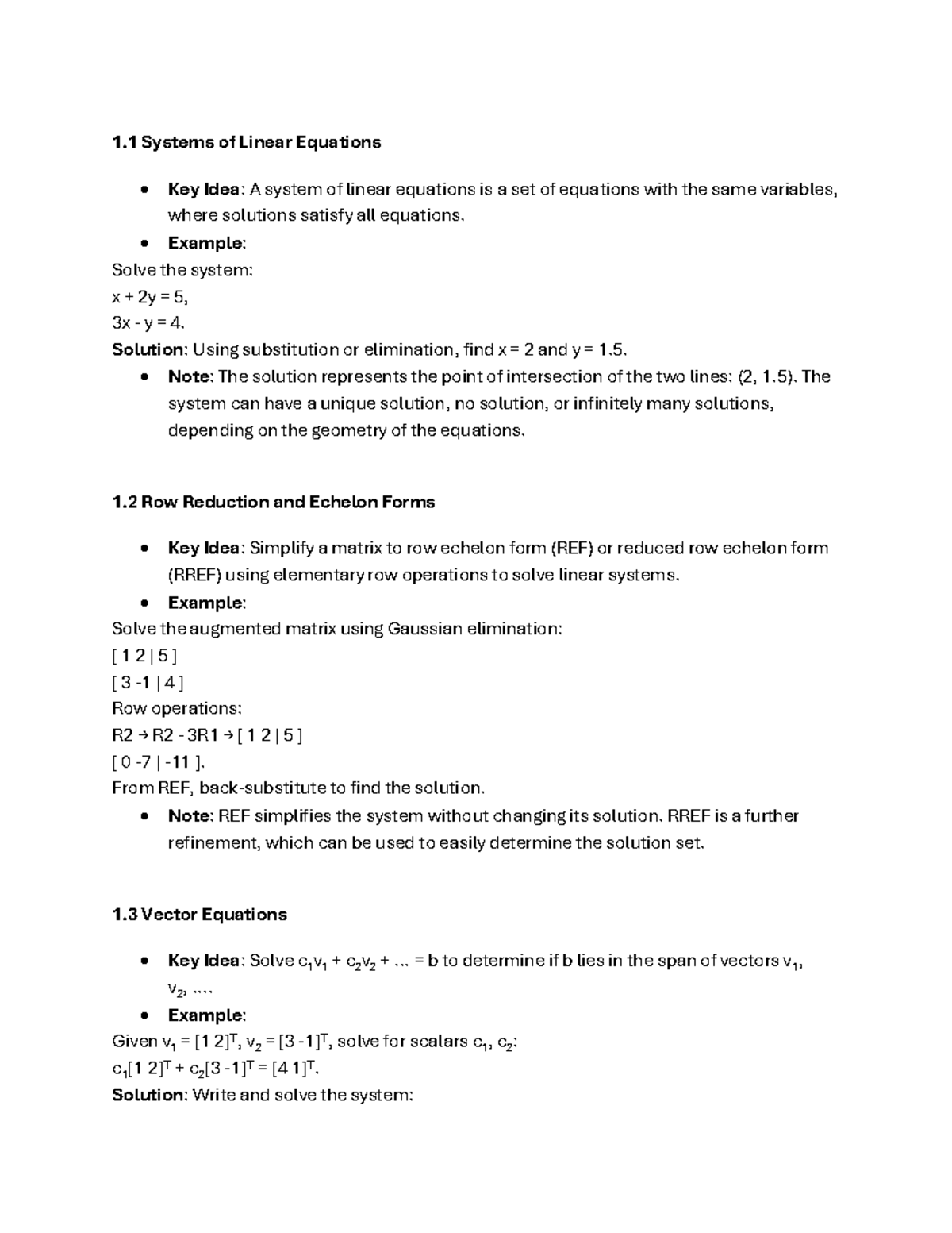 Math 1B03 Review - 1 Systems of Linear Equations - Key Idea: A system ...