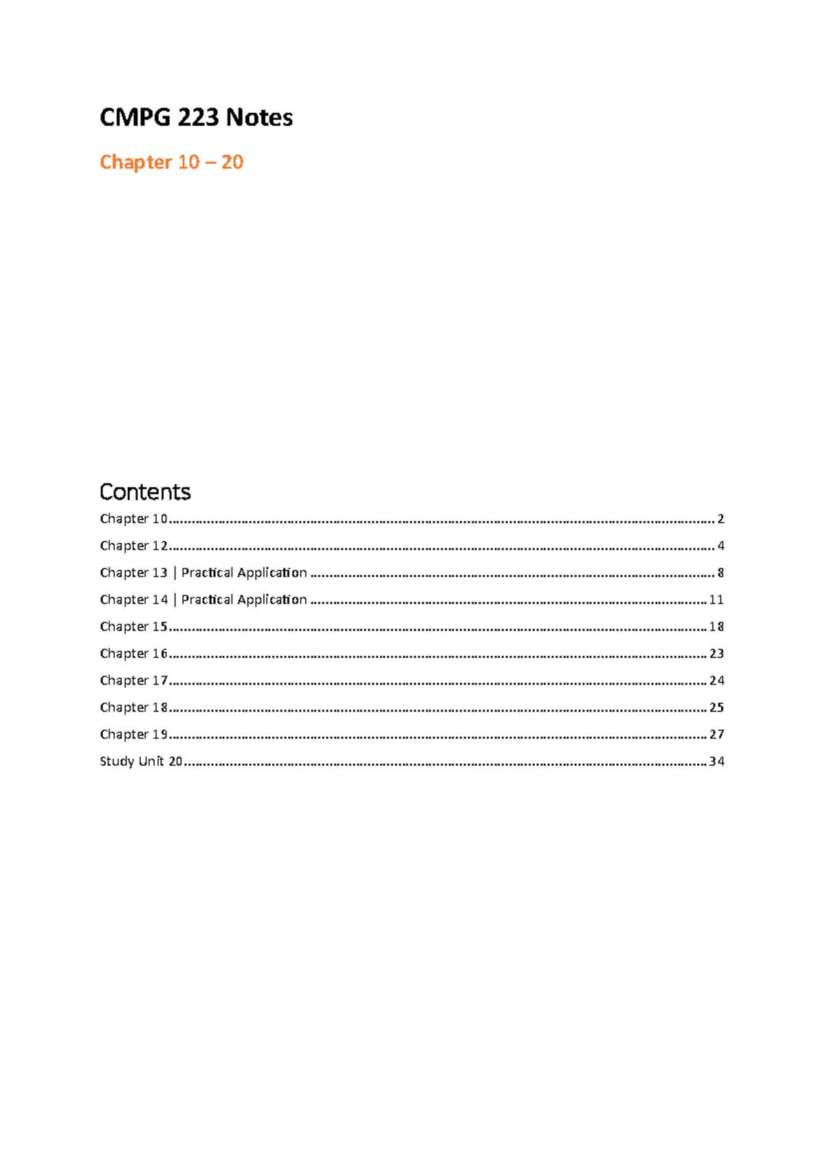 CMPG 223 Notes: Chapter 10-19 Overview and Practical Applications - Studocu