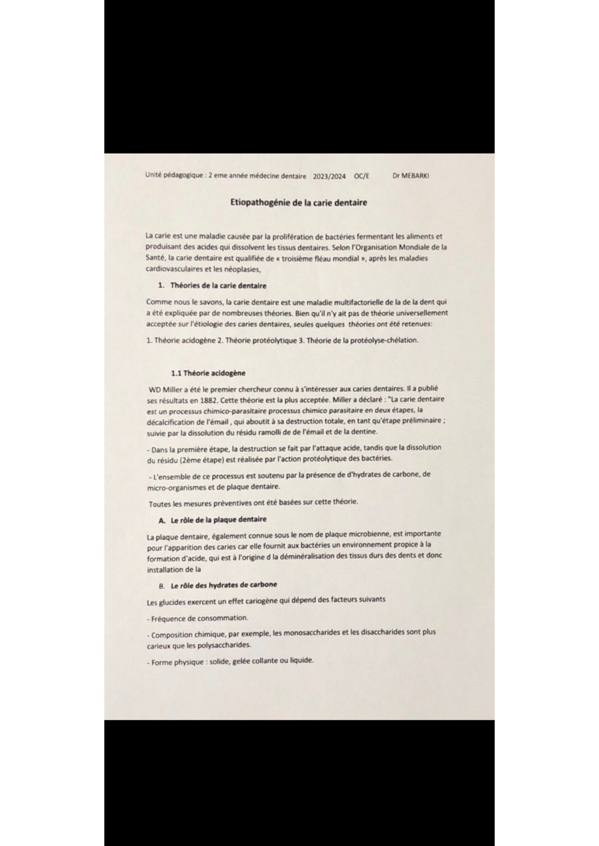 4.ethipatogénie de la carie dentaire - Unité pédagogique : 2 eme année ...