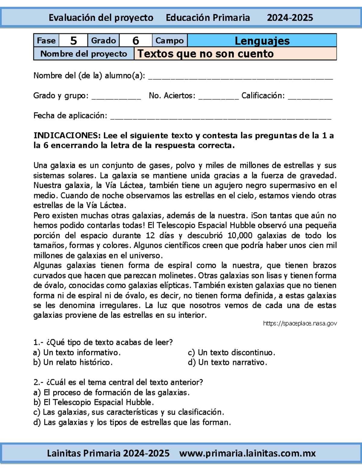 Evaluación del Proyecto Campo 6: Textos Informativos en 6° Primaria ...
