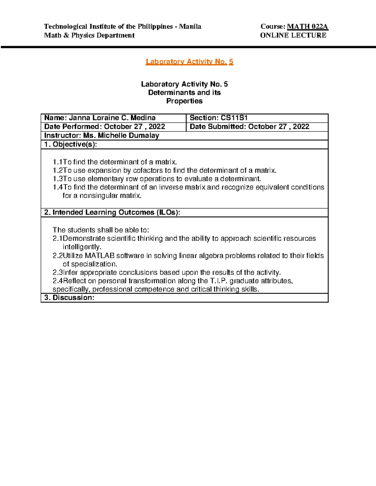 Activity 5 Determinants and its Properties- Medina - Math & Physics ...
