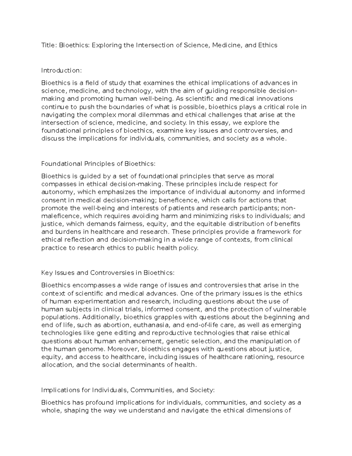 Bioethics: Key Principles, Issues, and Implications in Science ...