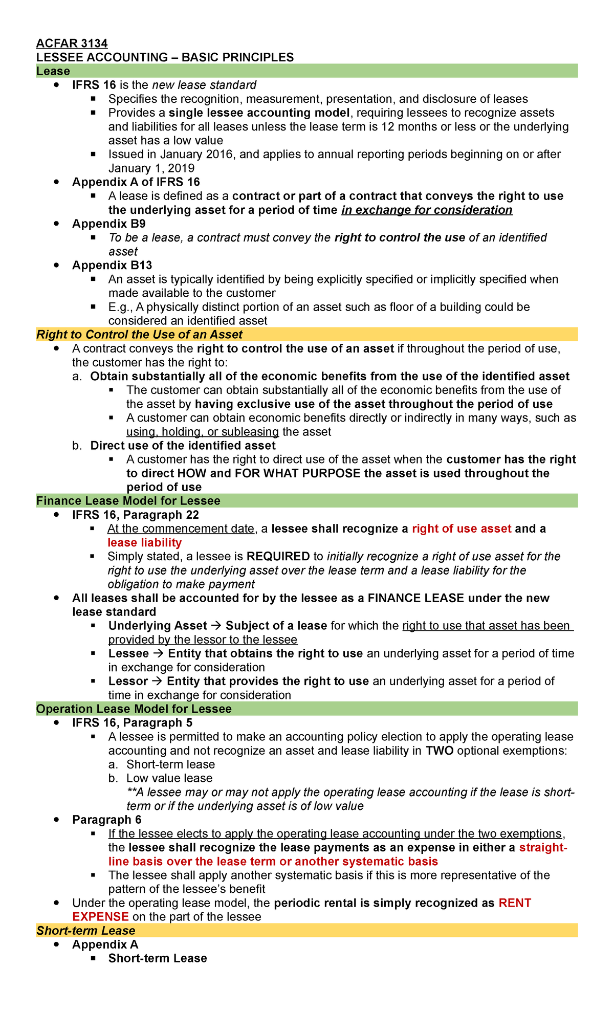 ACFAR 3134: Lessee Accounting under IFRS 16 - Key Principles Guide ...