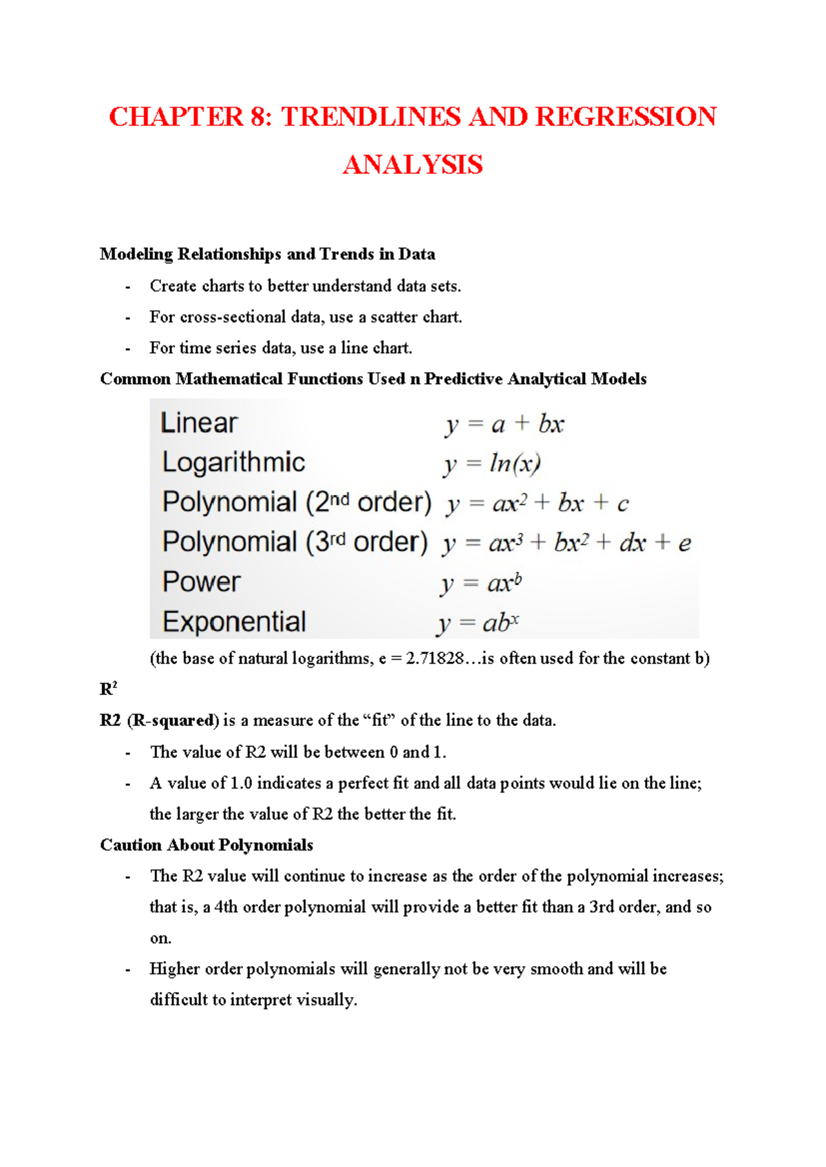 [BA] LÝ THUYẾT Chapter 8 - CHAPTER 8: TRENDLINES AND REGRESSION ...
