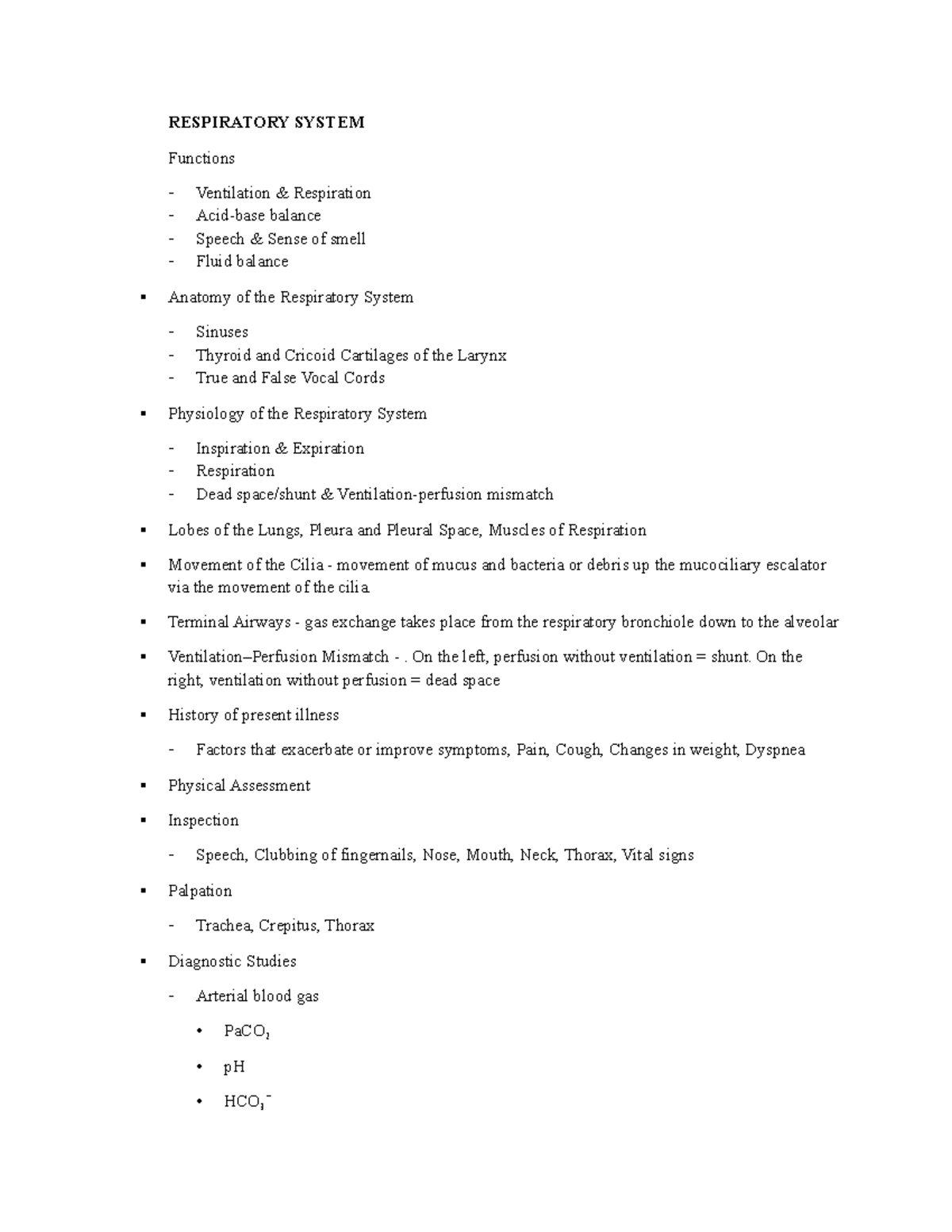 Med Surg Exam 3 Study Guide: Respiratory System Overview - Studocu