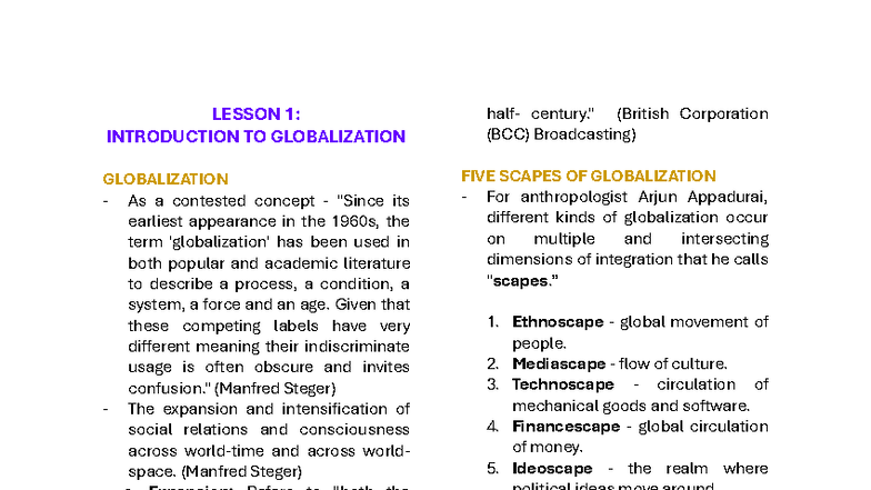 TCW Lesson 1: Understanding Globalization Concepts and Theories - Studocu