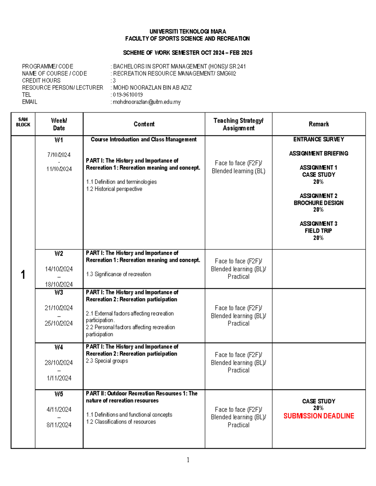 SMG602 Recreation Resource Management Assignment Guidelines 2024-2025 ...