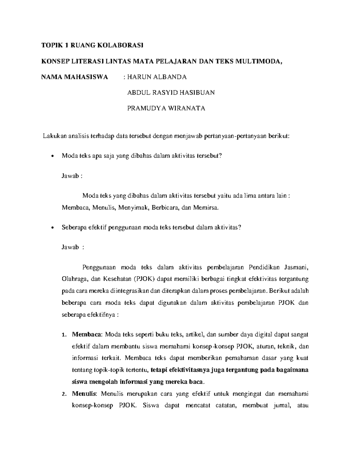Topik 1: Kolaborasi Literasi Multimoda dalam PJOK dan Pembelajaran ...