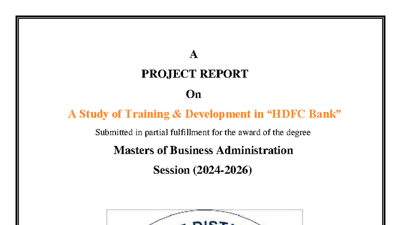 MBA Project Report: Training & Development Practices at HDFC Bank - Studocu