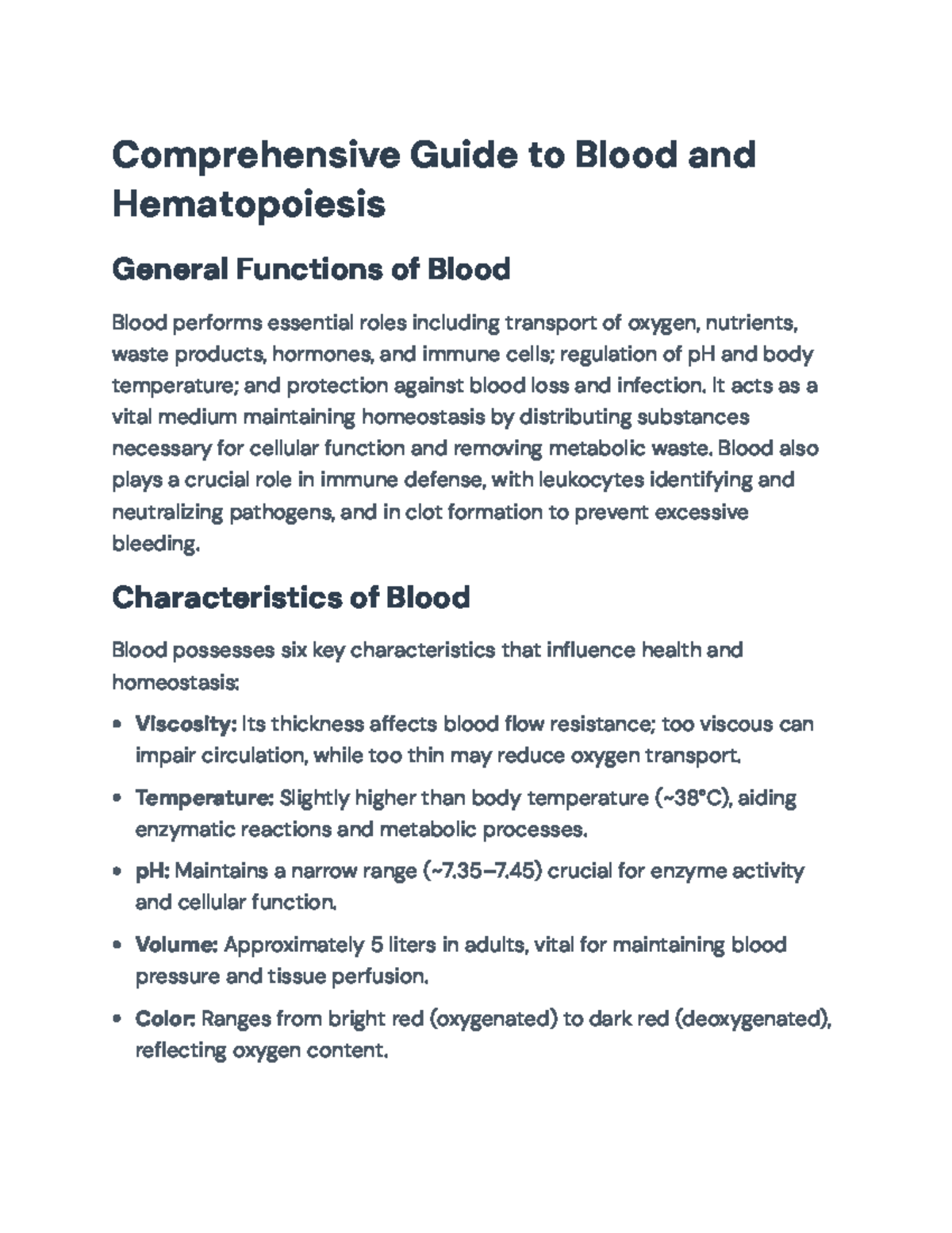 Comprehensive Guide to Blood Functions and Hematopoiesis (BIO 101 ...