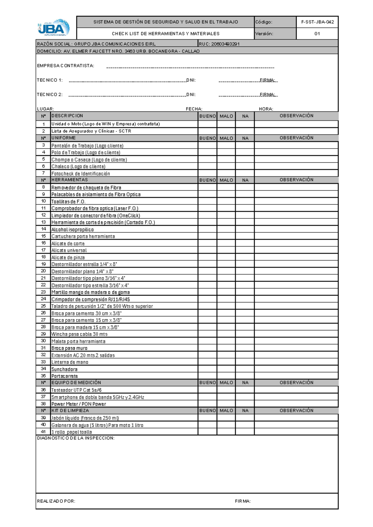 CHECK LIST DE HERRAMIENTAS Y MATERIALES - F-SST-JBA-042 - Studocu