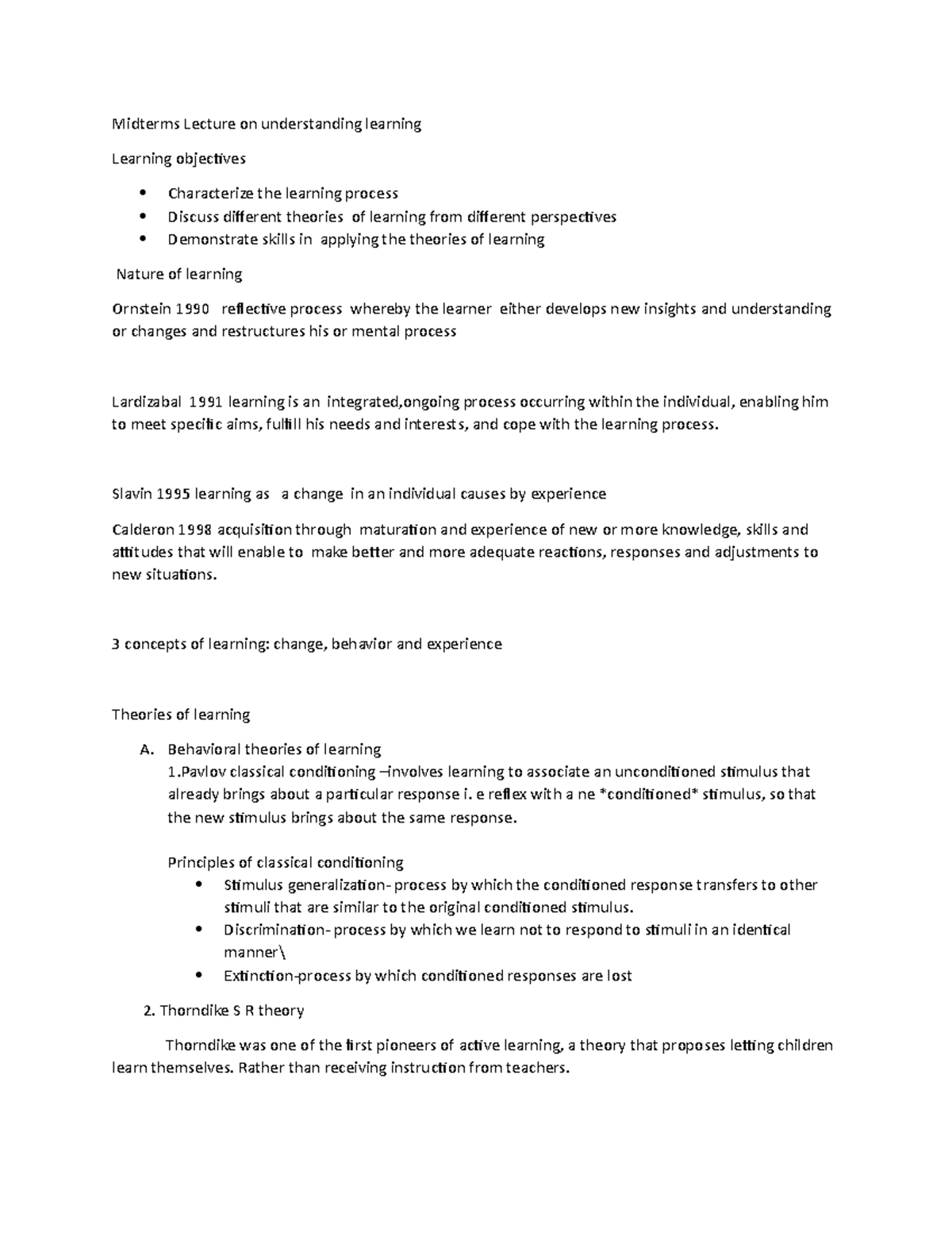 Chapter 1 understanding learning - Midterms Lecture on understanding ...