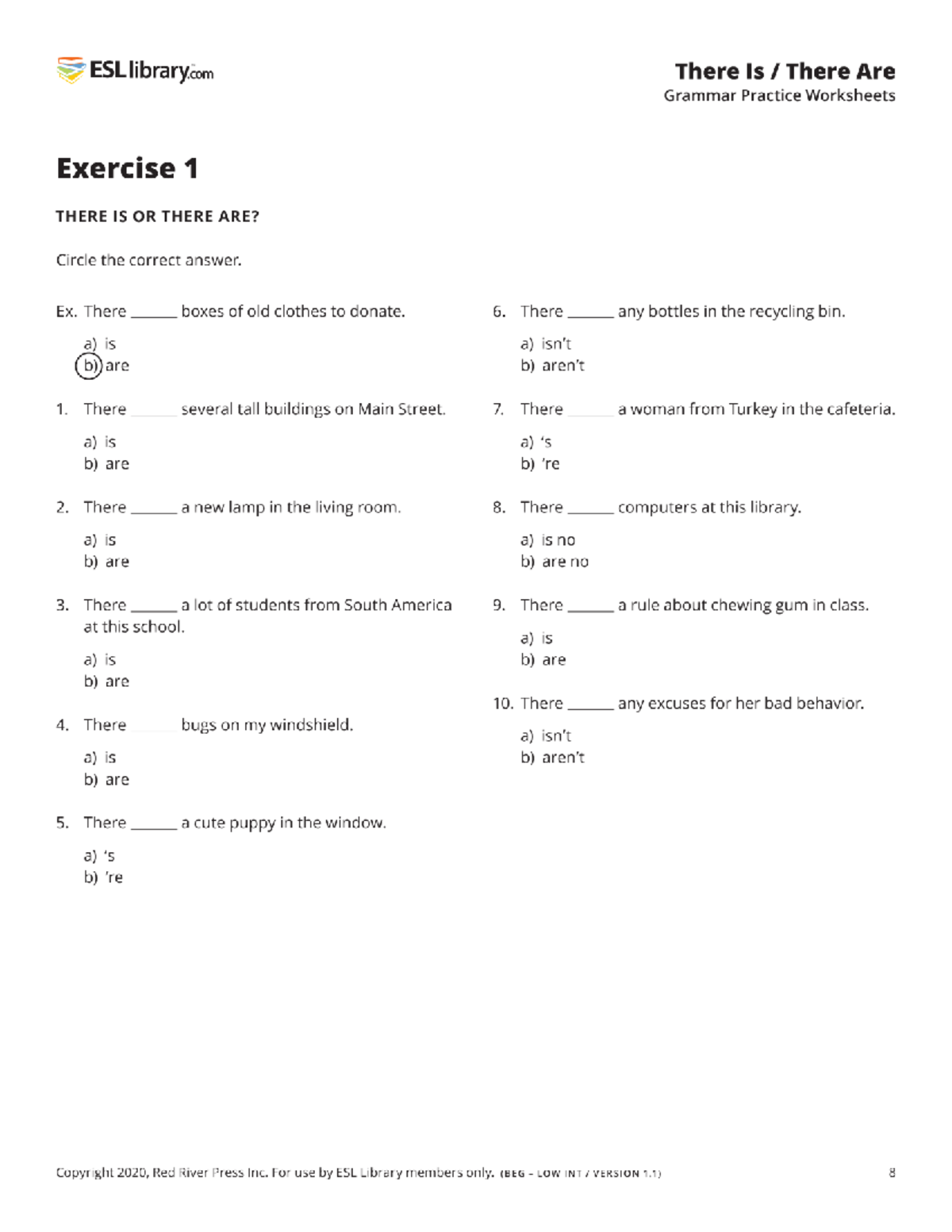 ESL 101: There Is/There Are Grammar Practice Worksheets - Studocu